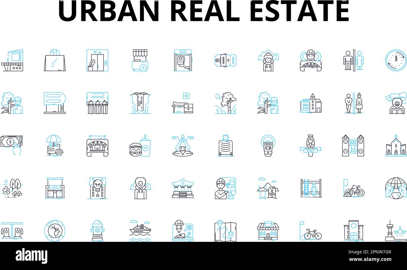 Urban real estate linear icons set. Gentrification, Revitalization ...