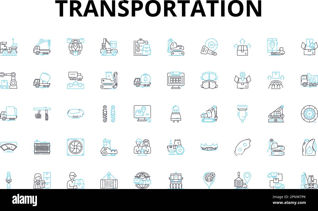 Transportation linear icons set. Car, Bike, Train, Bus, Plane, Ferry ...