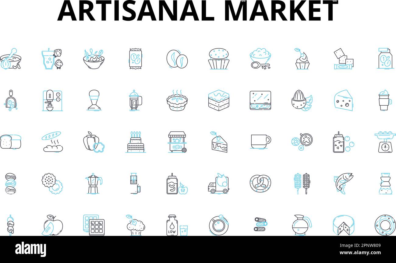 Artisanal market linear icons set. Handcrafted, Local, Unique ...