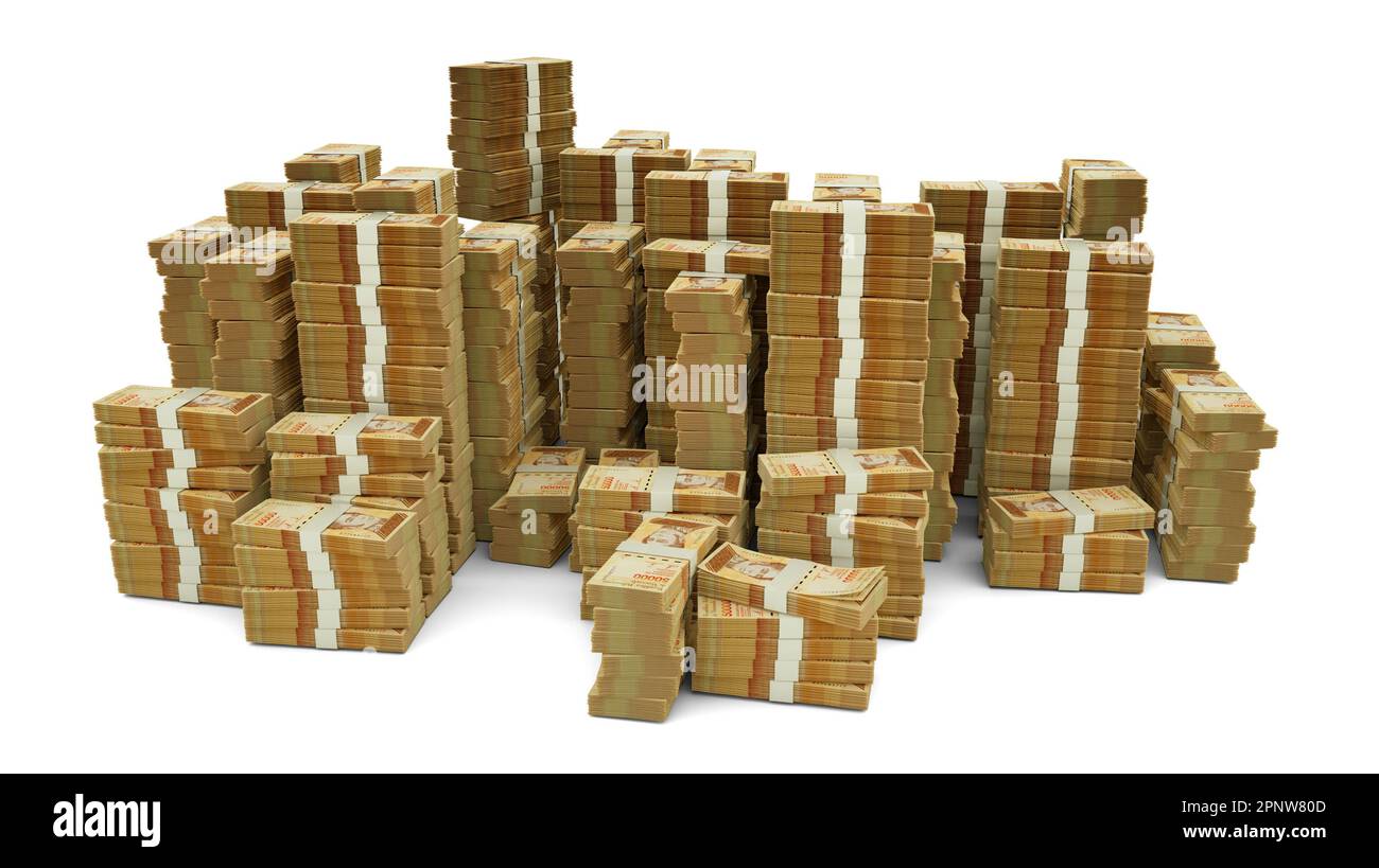 Big stack of Venezuelan bolivar notes. A lot of money isolated on white ...