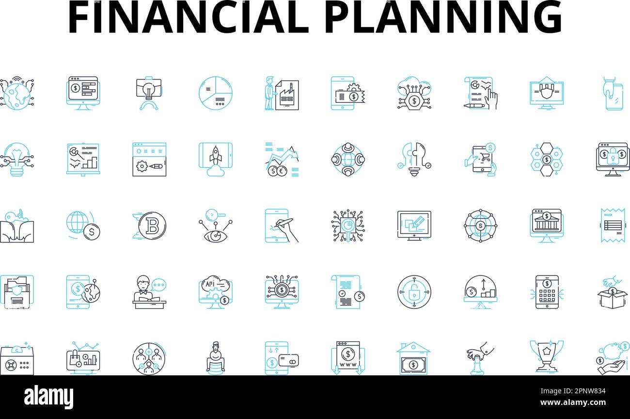 financial planning linear icons set. Budgeting, Investing, Retirement ...