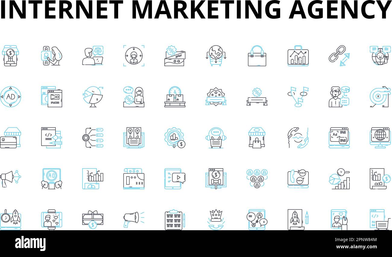 Internet marketing agency linear icons set. Optimization, Analytics ...