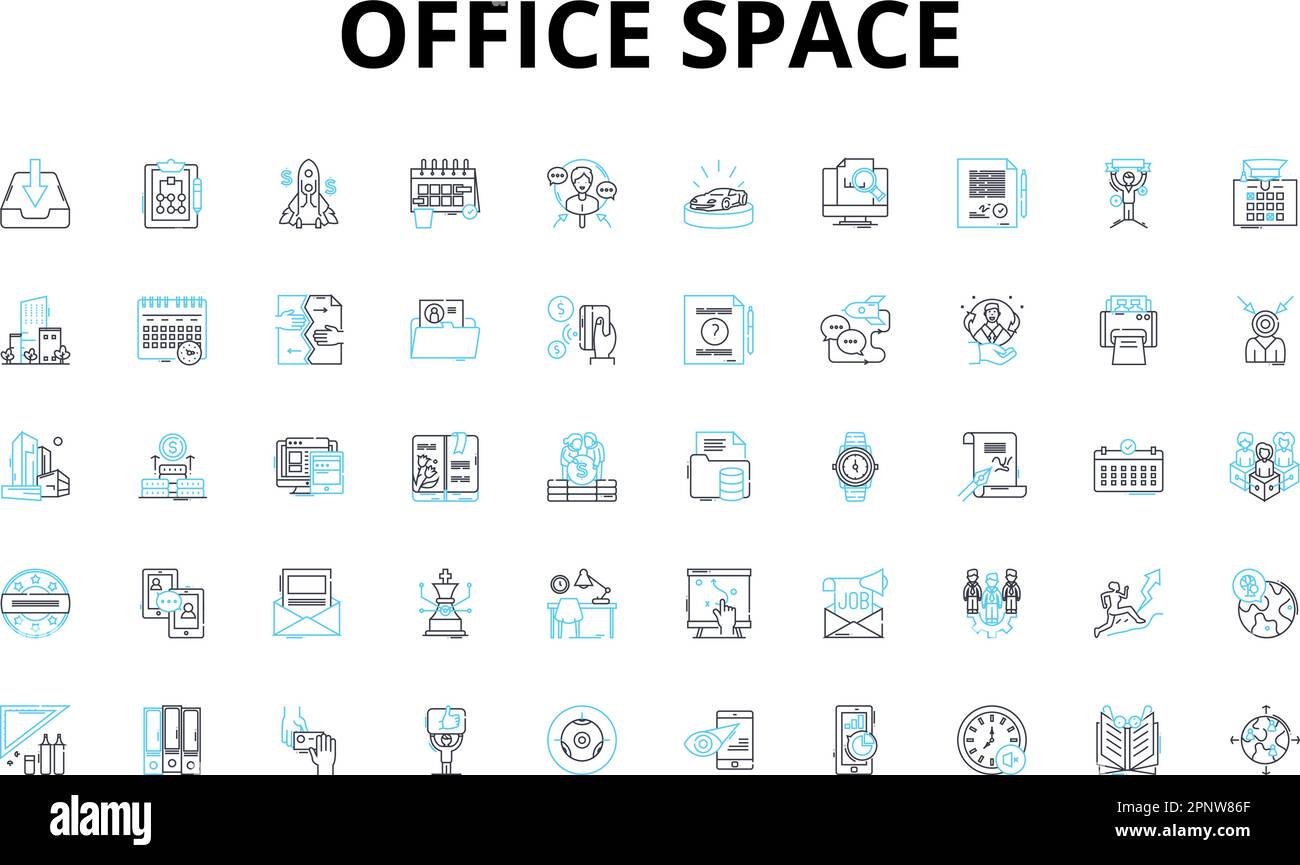 Office space linear icons set. Cubicles, Desks, Meeting, Collaborative ...