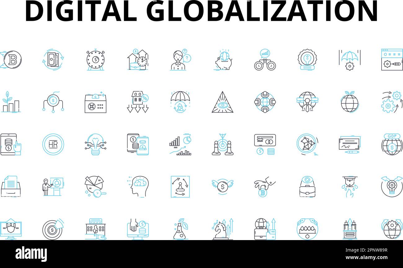 Digital globalization linear icons set. Connectivity, Interdependence ...