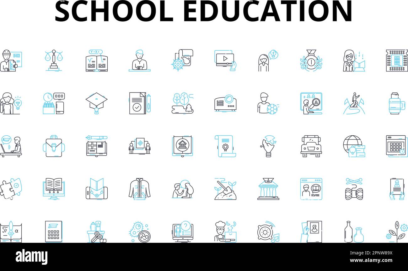 School education linear icons set. Learning, Curriculum, Homework, Attendance, Achievement ...