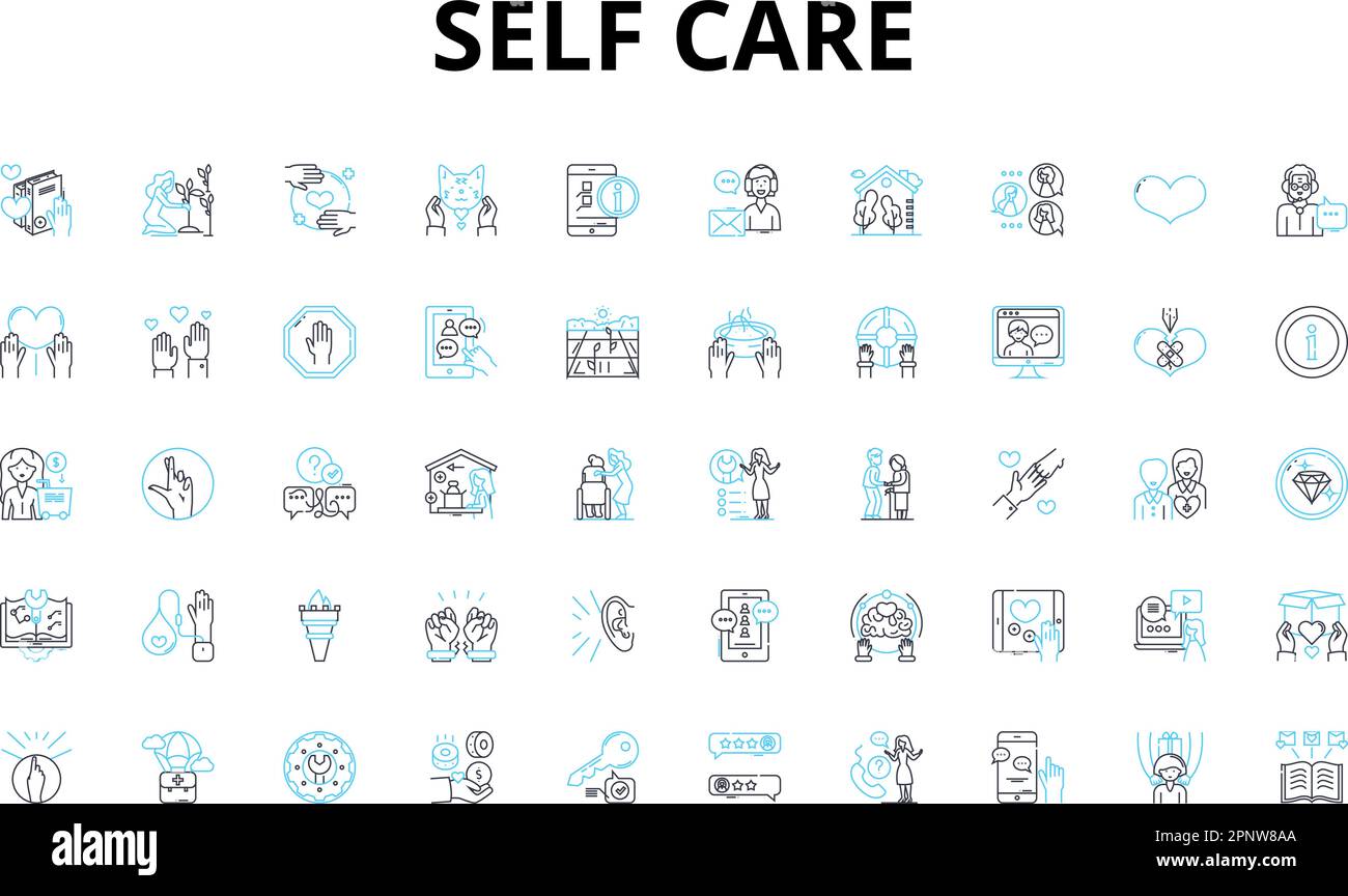 Self Care linear icons set. Relaxation, Meditation, Mindfulness ...