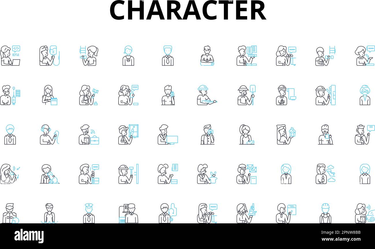 Character linear icons set. Personality, Traits, Unique, Mannerisms ...