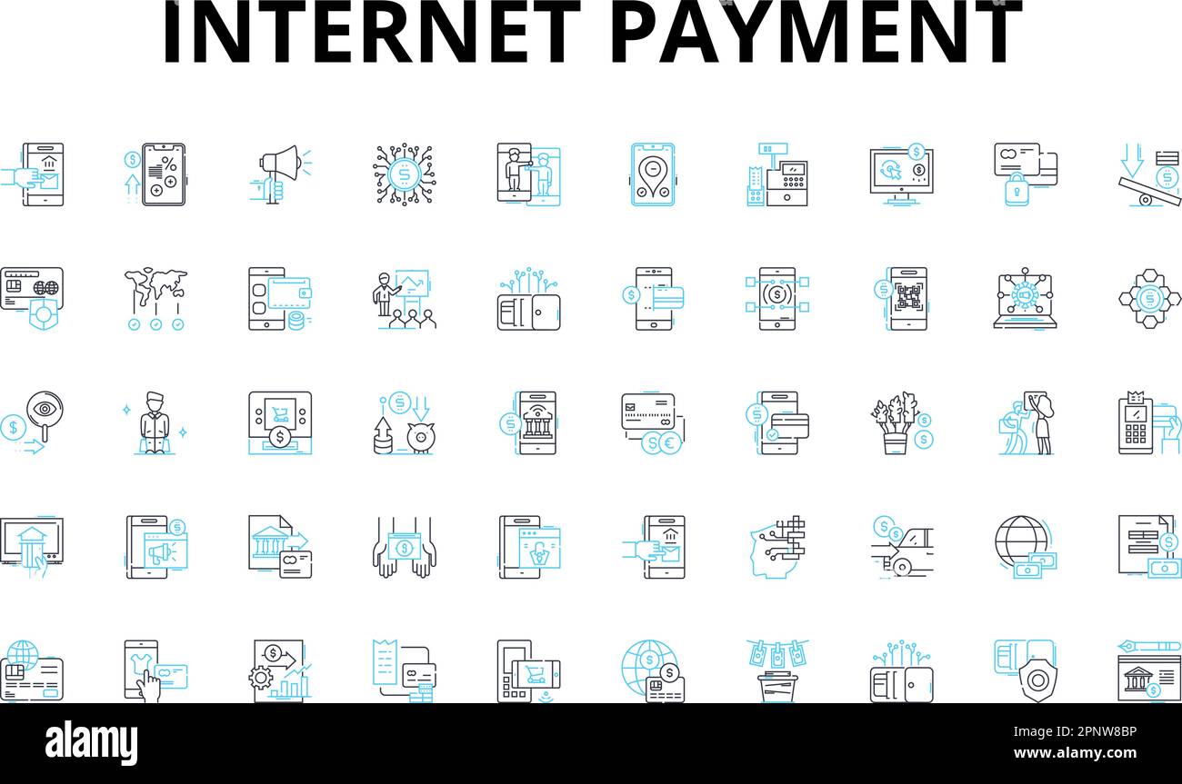 Internet payment linear icons set. E-wallet, Cybercash, Digital ...