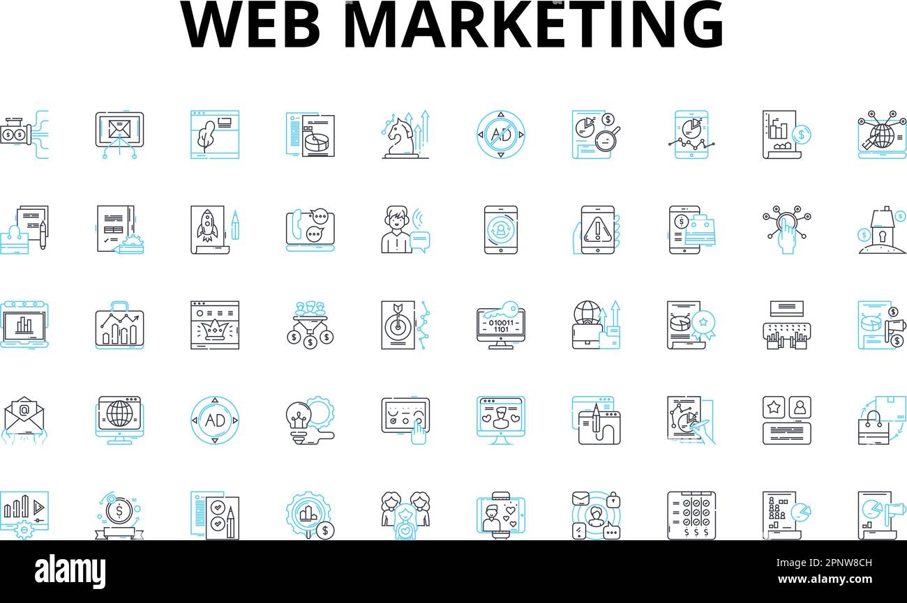 Web marketing linear icons set. SEO, PPC, Content, Analytics, Social ...
