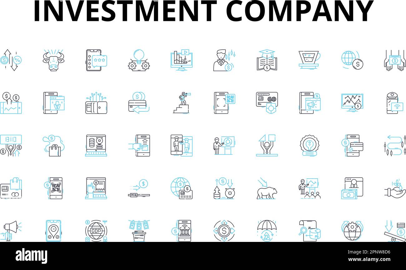 Investment company linear icons set. Portfolio, Dividends, Stocks ...