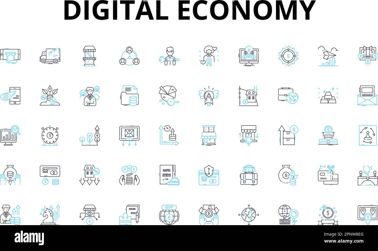 Digital economy linear icons set. E-commerce, Cryptocurrency ... Digital economy linear icons set. E-commerce, Cryptocurrency ...