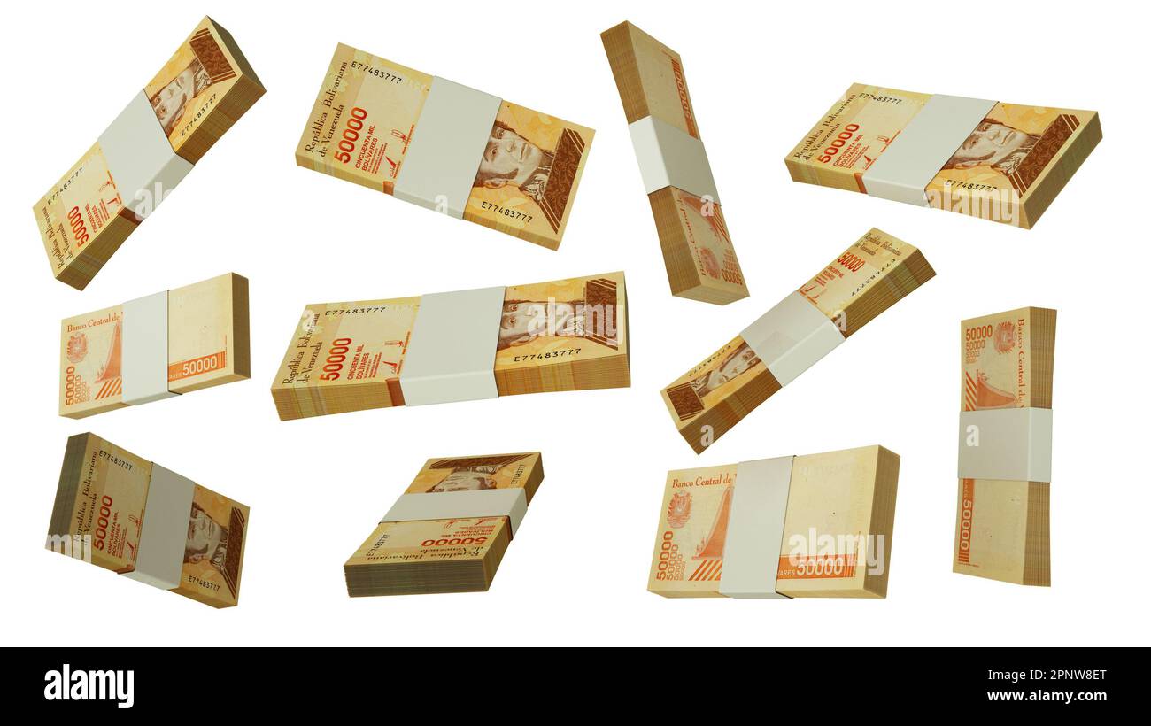 3d Rendering Of Venezuelan Bolivar Notes Flying In Different Angles And Orientations Isolated On