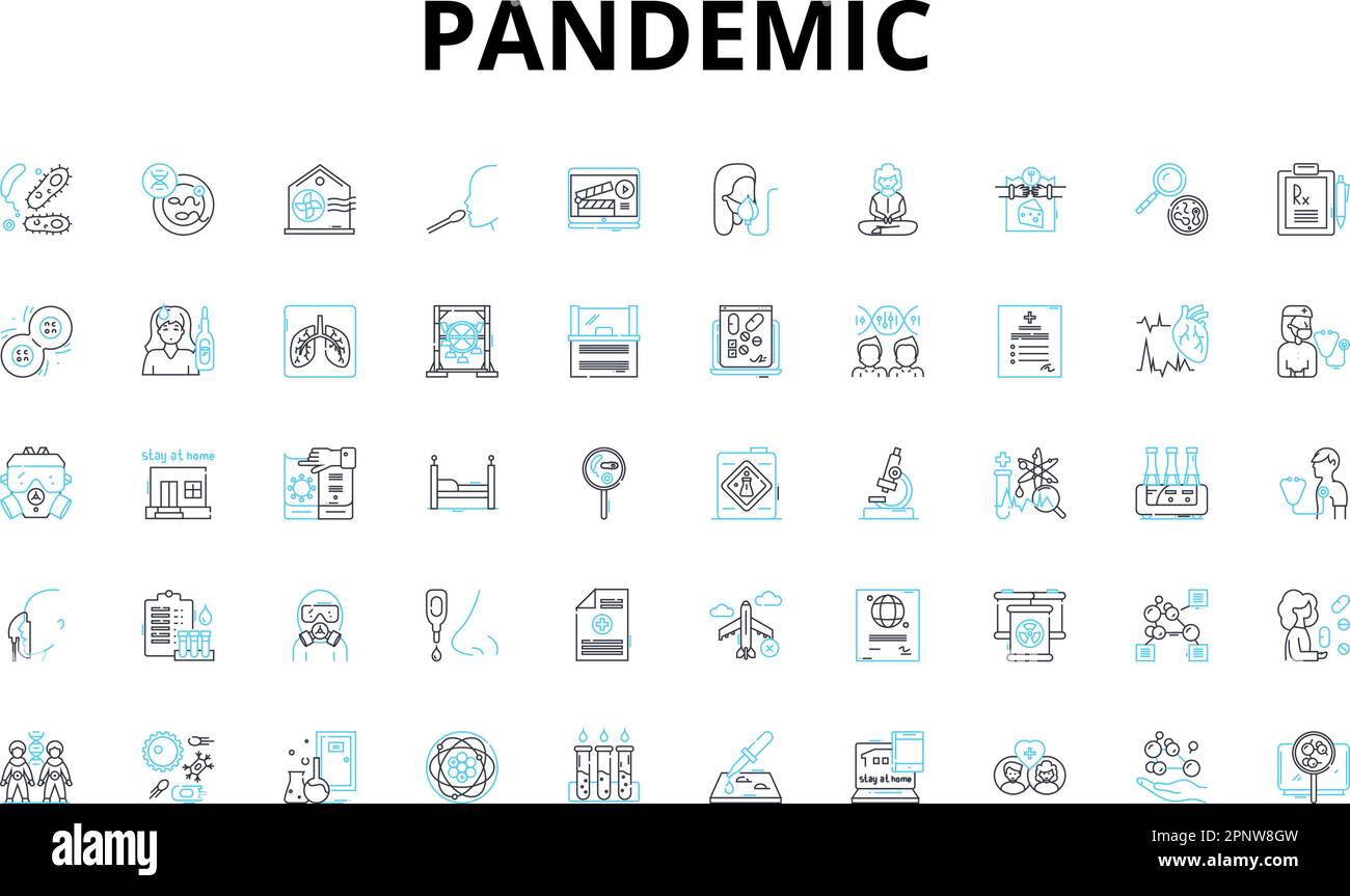 Pandemic linear icons set. Virus, Quarantine, Lockdown, Social ...