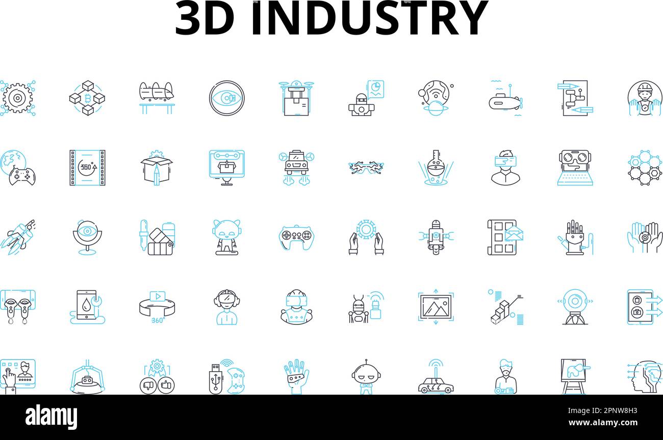 3d industry linear icons set. Modeling, Rendering, Animation, Sculpting, Texturing, Lighting ...