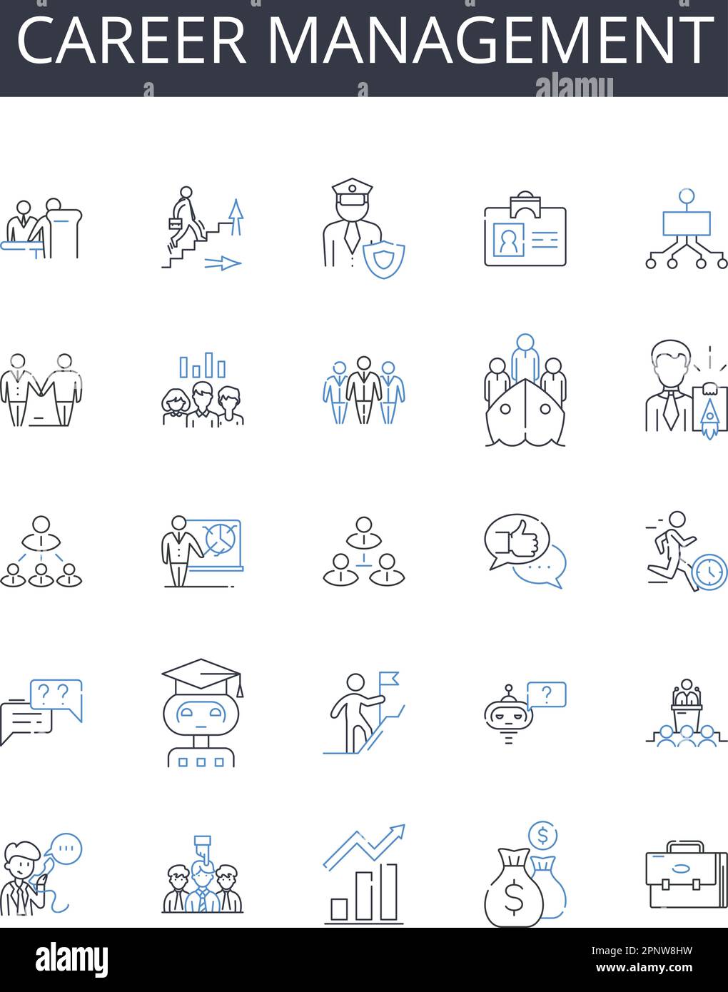 Career management line icons collection. Job development, Work progress, Employment strategy ...