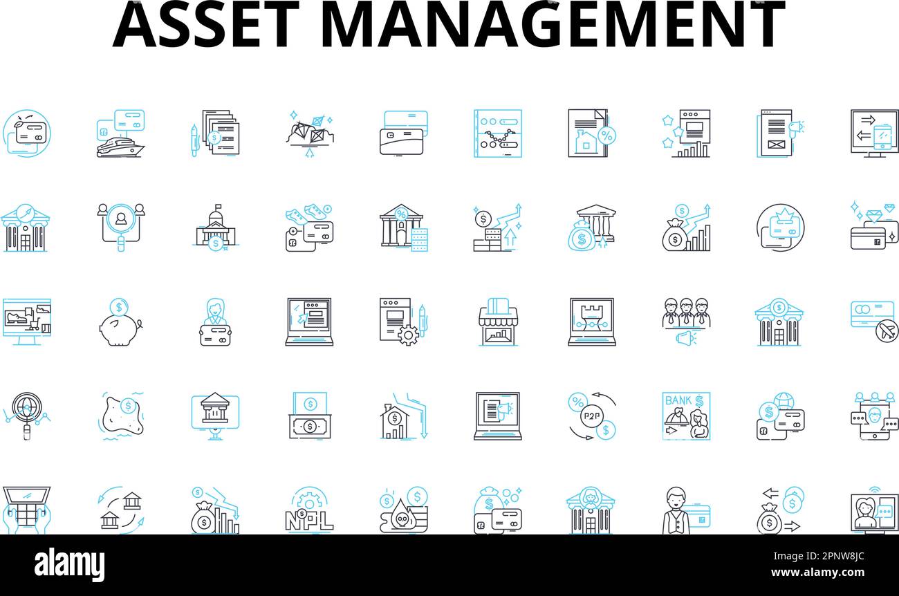 Asset management linear icons set. Investments, Portfolio, Allocation ...