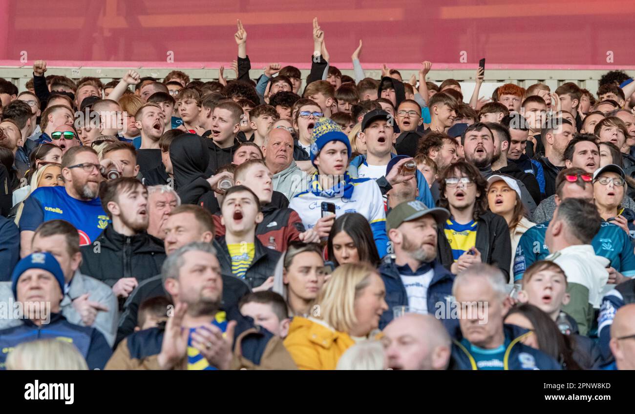 St Helens, Merseyside, England 20th April 2023. Warrington Wovles fans ...