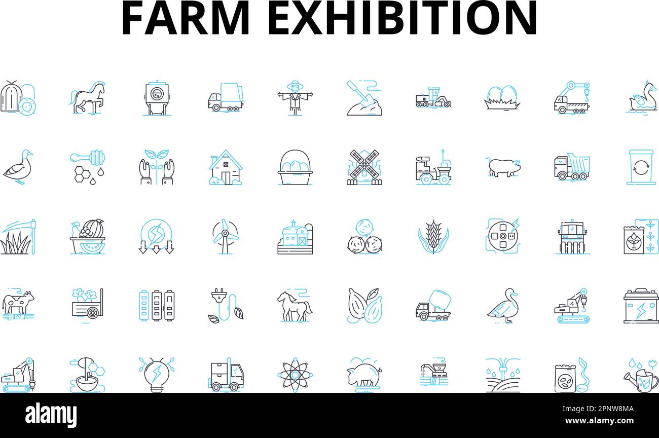 Farm exhibition linear icons set. Agriculture, Cattle, Farming ...