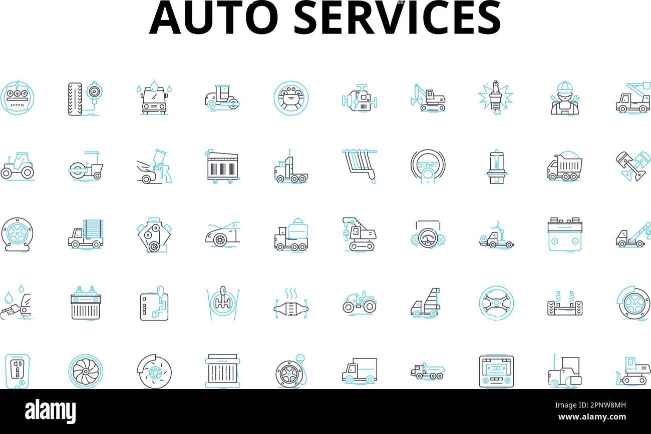 Auto services linear icons set. Maintenance, Repair, Inspection ...