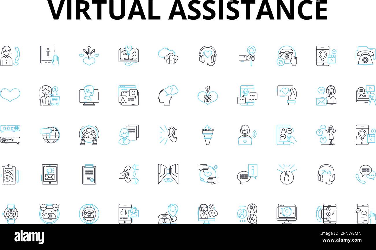 Virtual assistance linear icons set. Automation, Efficiency ...