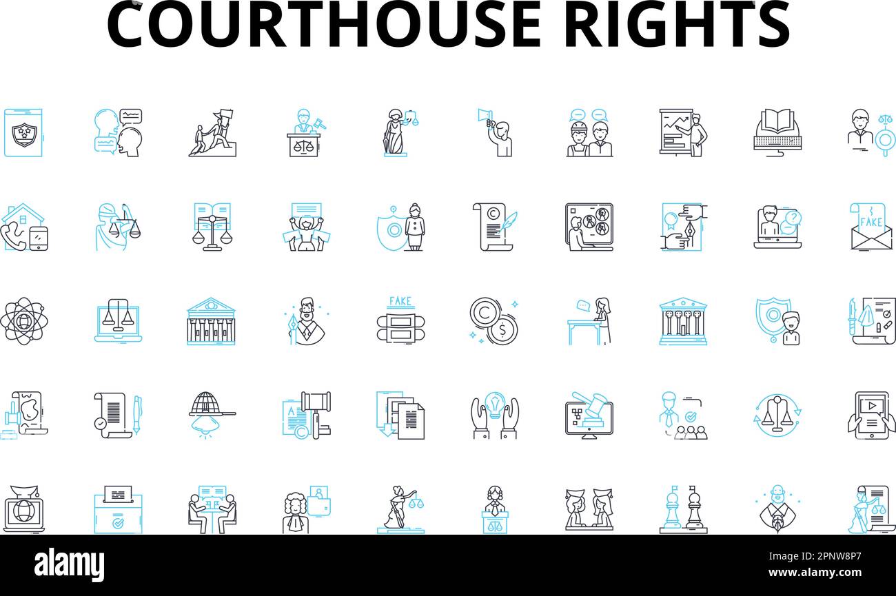 Courthouse Rights Linear Icons Set Advocacy Litigation Due Process
