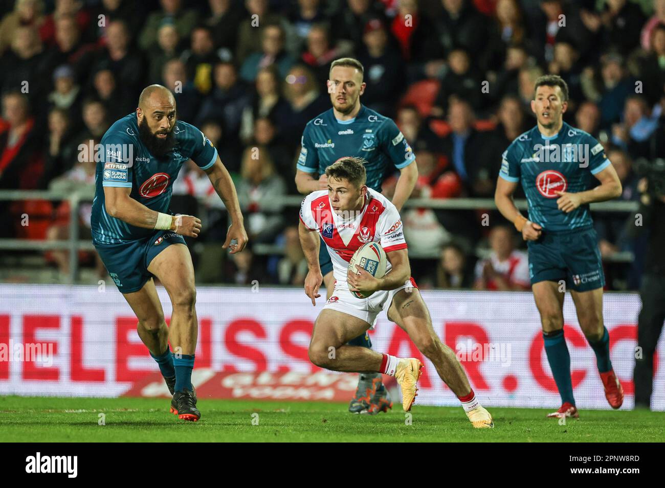 St Helens, UK. 21st Apr, 2023. Jack Welsby #1 of St Helens breaks as ...