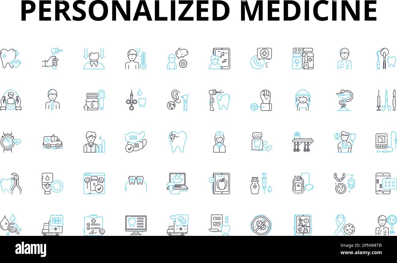 Personalized medicine linear icons set. Genomics, Pharmacogenomics ...