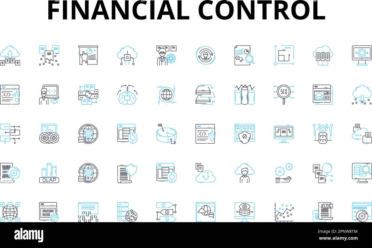 Financial control linear icons set. Budgeting, Planning, Savings ...