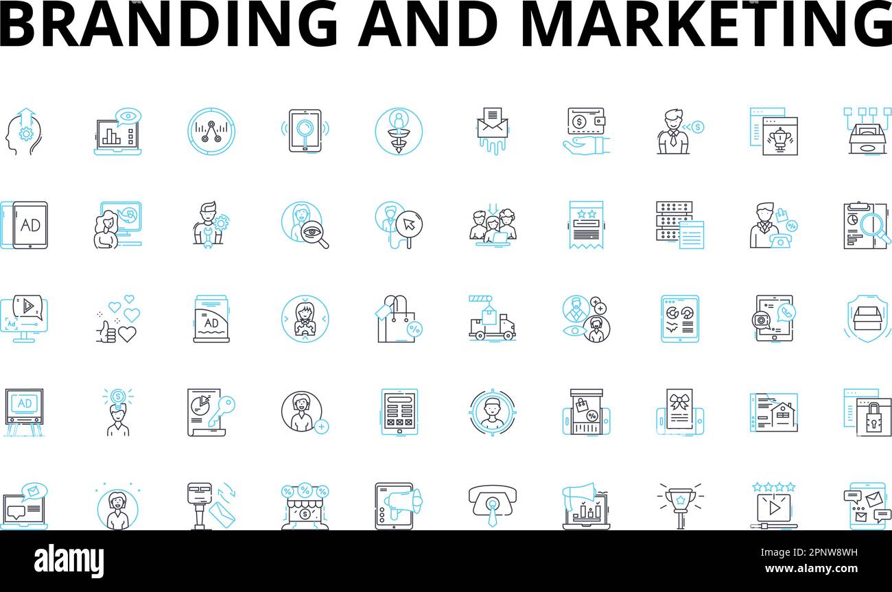 Branding and marketing linear icons set. Identity, Perception, Logo ...