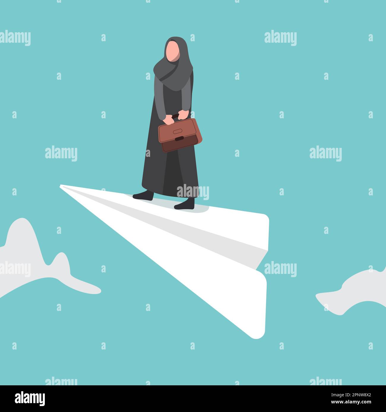 Business flat drawing young Arabian businesswoman holding briefcase ...