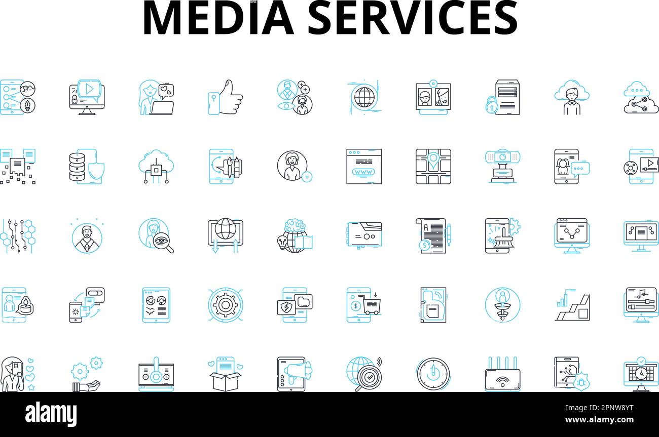 Media services linear icons set. Advertising, Broadcasting, Content ...