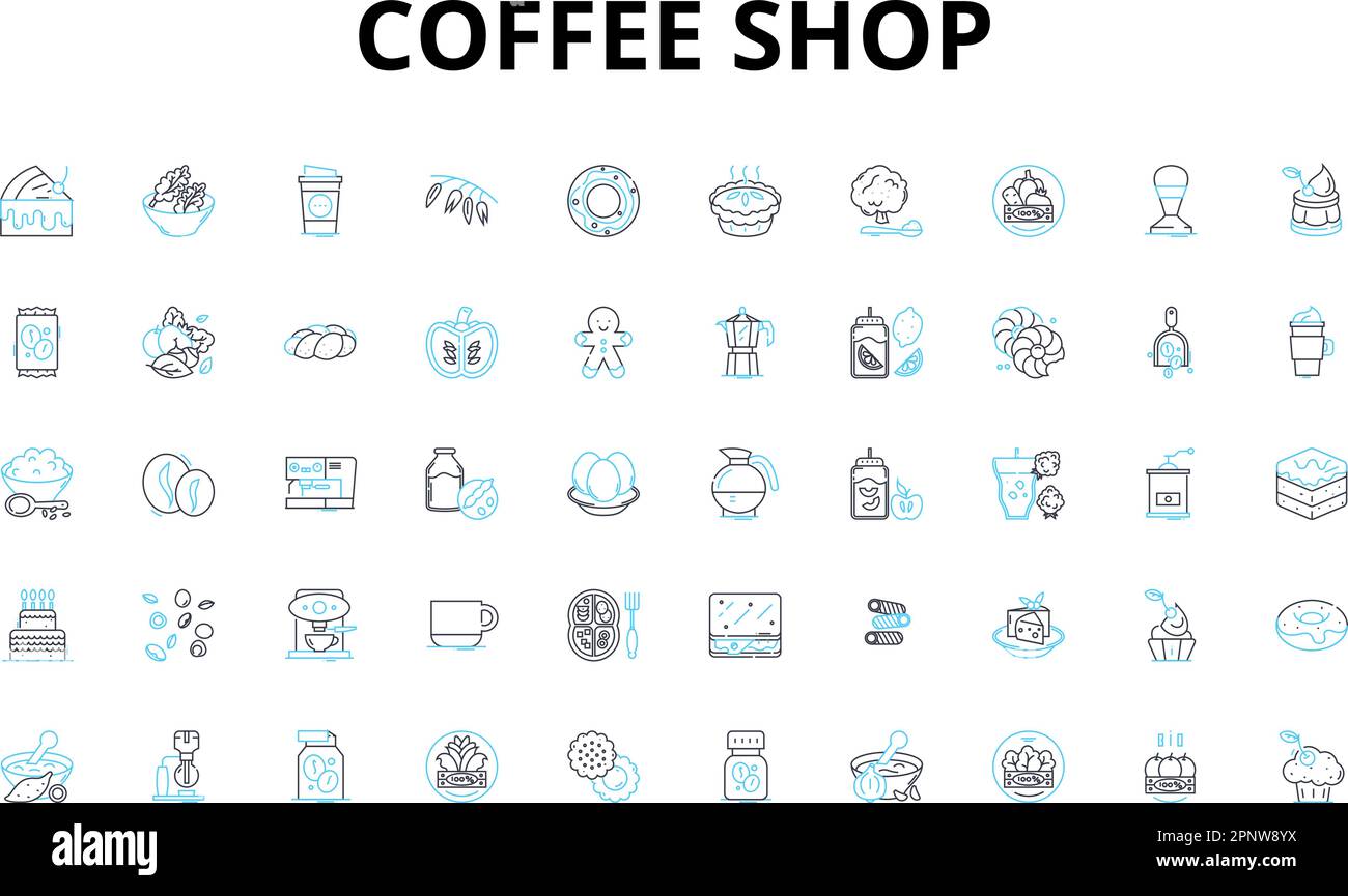 Coffee shop linear icons set. Aromatic, Roasted, Inviting, Relaxing ...