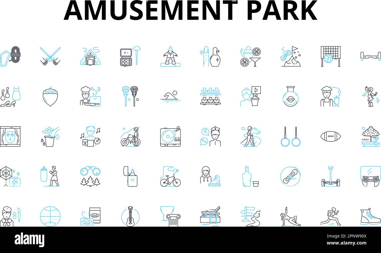 amusement park linear icons set. Thrill, Rollercoaster, Ferris wheel ...