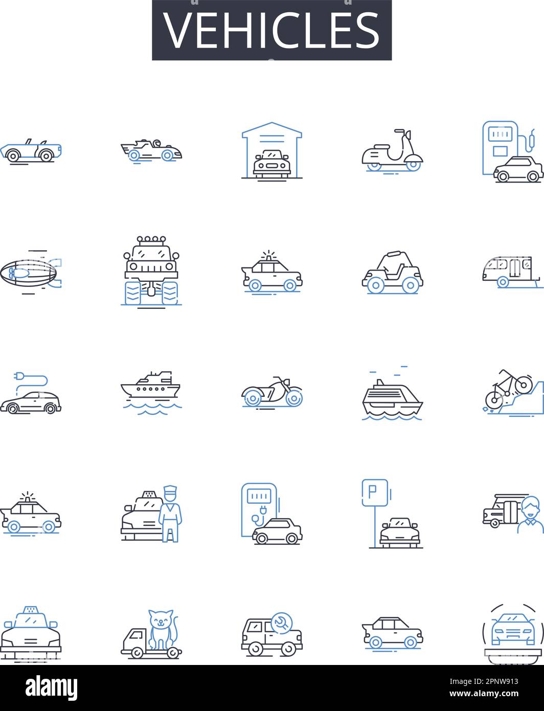 Vehicles line icons collection. Cars, Automobiles, Transportation ...