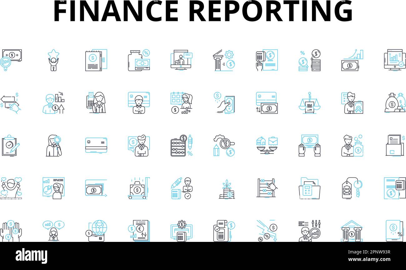 Finance reporting linear icons set. Accounting, Budgeting, Analysis ...