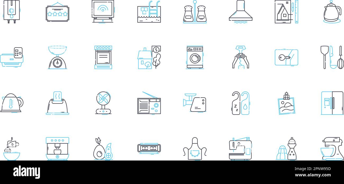 Kitchenette linear icons set. Compact, Cozy, Efficient, Minimal ...