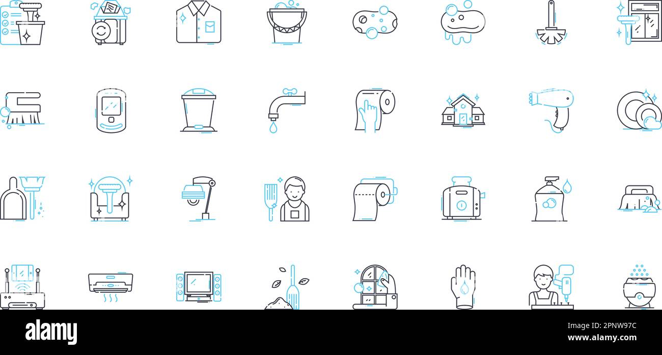 Janitorial business linear icons set. Cleaning, Maintenance ...