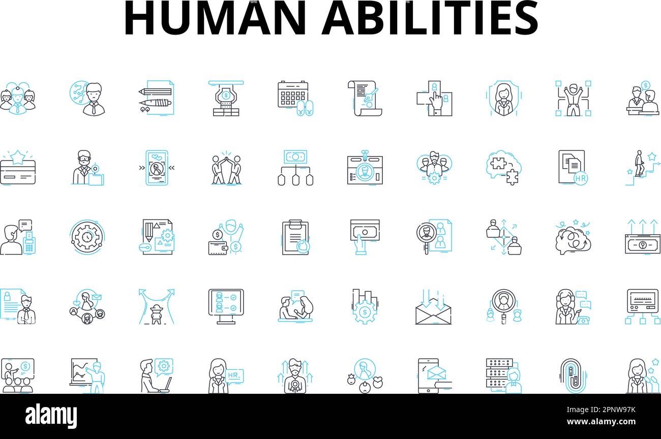 Human abilities linear icons set. Resilience, Creativity, Intelligence ...