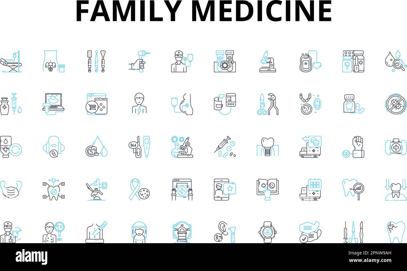 Family medicine linear icons set. Preventive, Comprehensive, Primary ...
