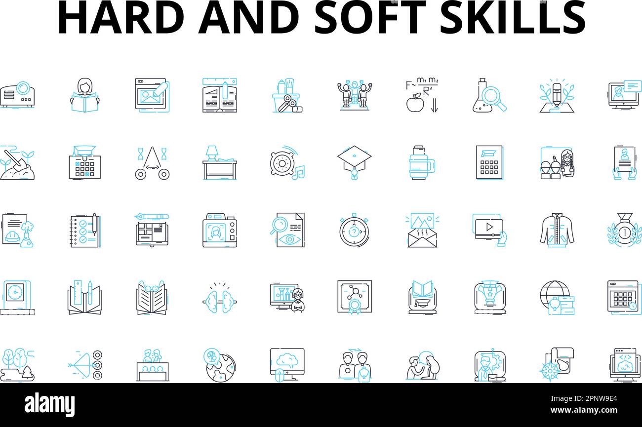 Hard and soft skills linear icons set. Adaptability, Ambition ...