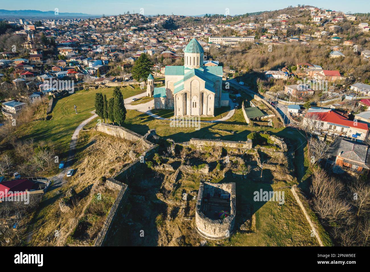 Aerial view of Cathedral of Dormition, temple of Georgian Orthodox ...