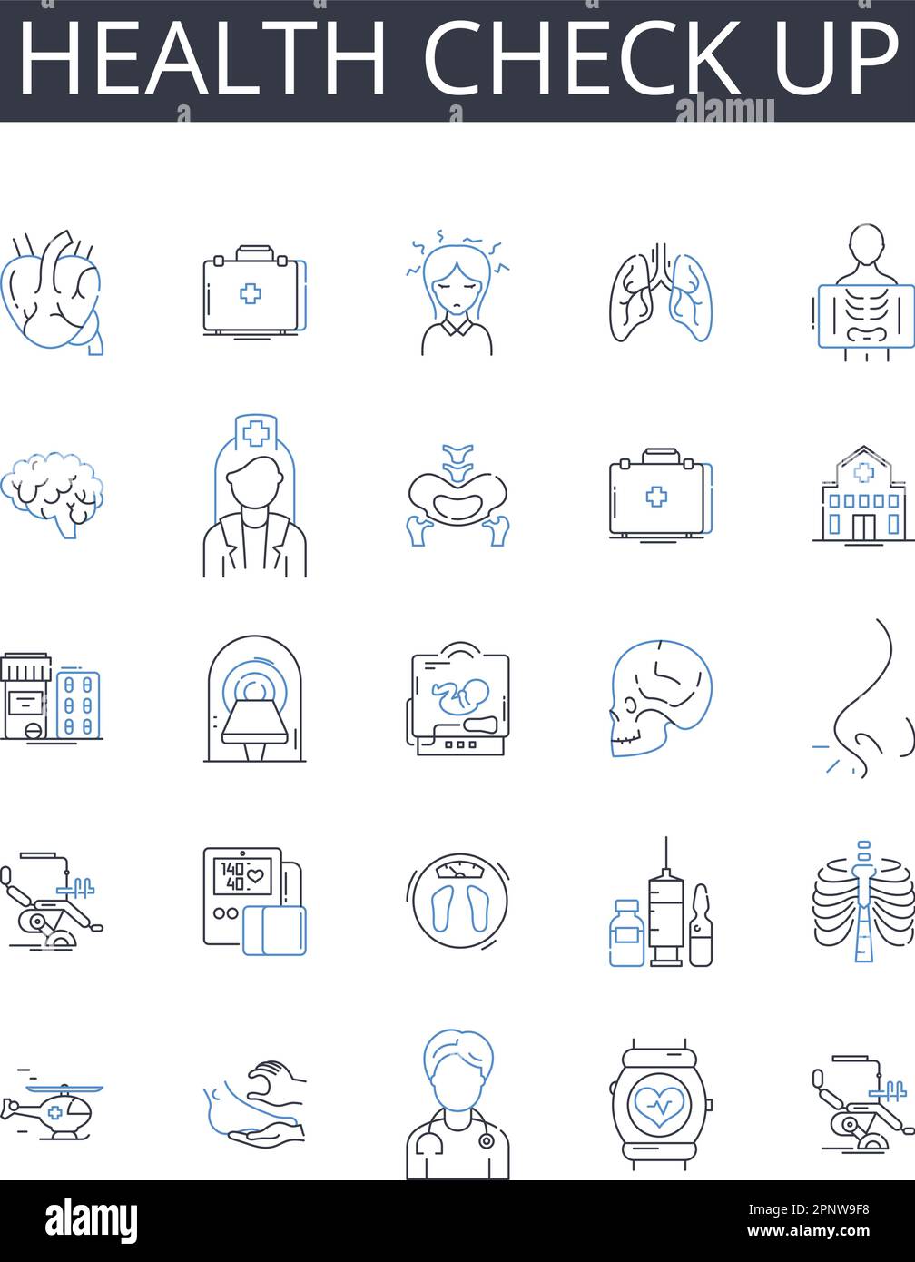 Health check up line icons collection. Medical exam, Physical test ...
