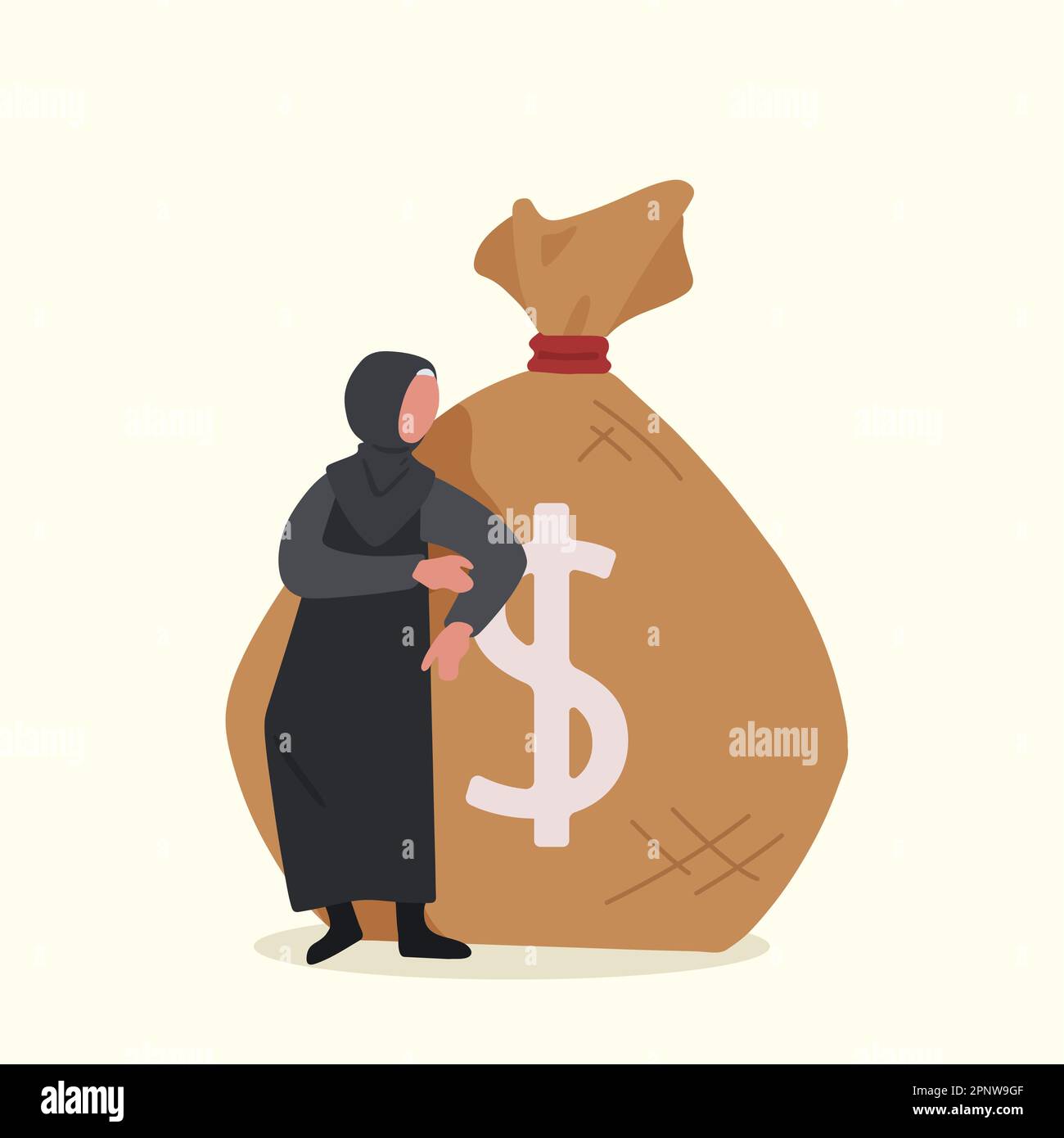 Business concept flat Arabic businesswoman in hijab standing near big ...