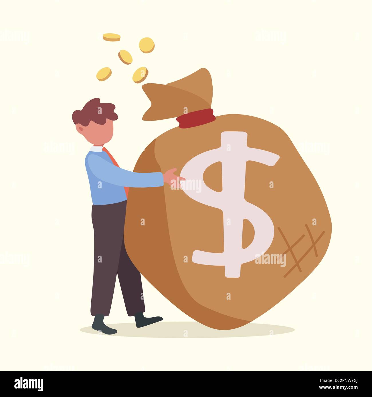 Business concept design happy businessman hugs sack of money. Financial ...