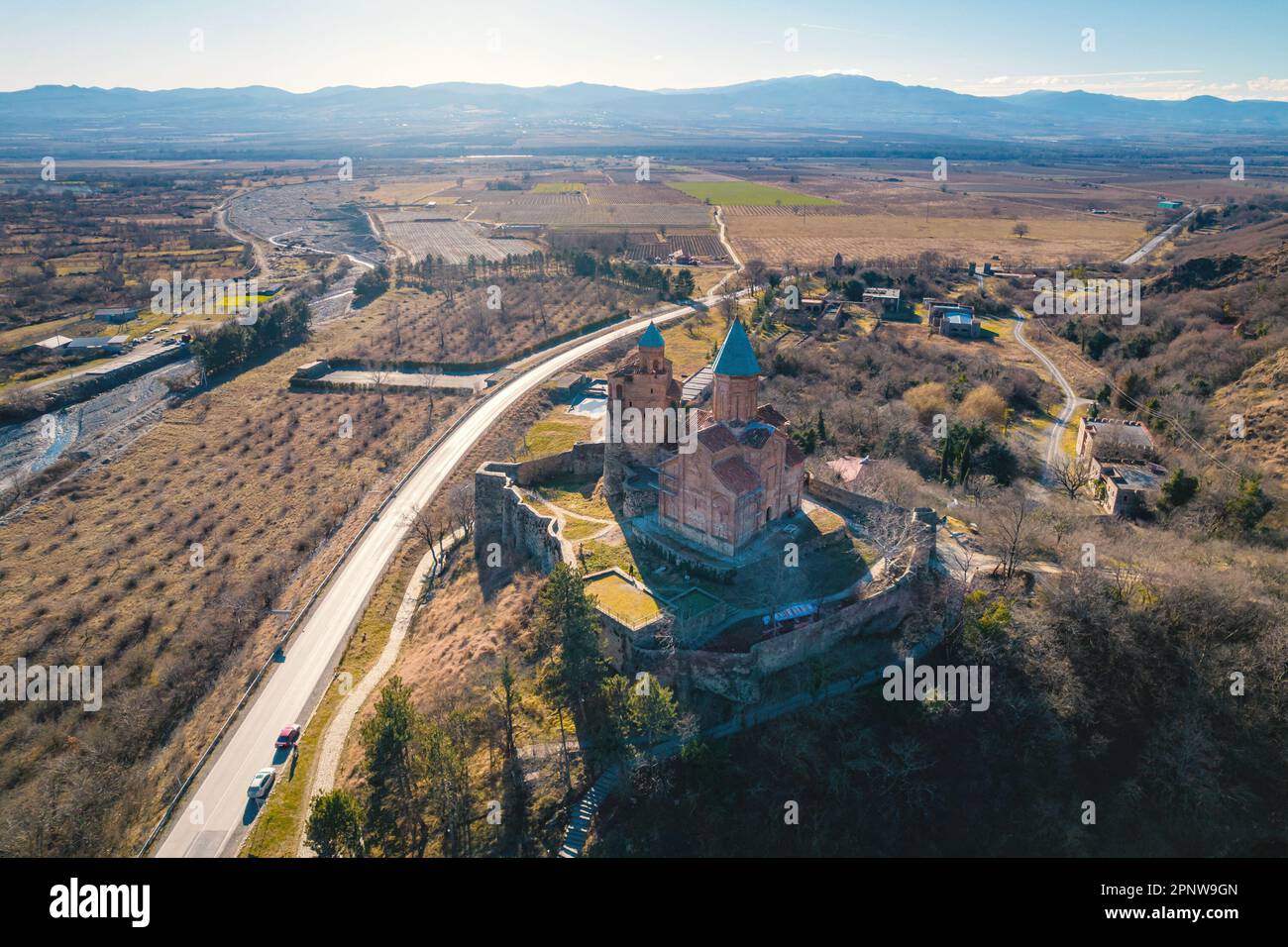 Aerial view of Gremi fortress on the hill, famous sight in Georgia ...