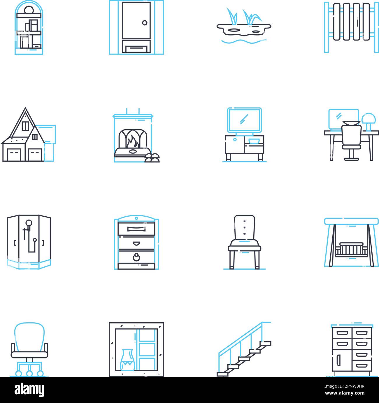 Desks linear icons set. Ergonomic, Modern, Rustic, Industrial ...