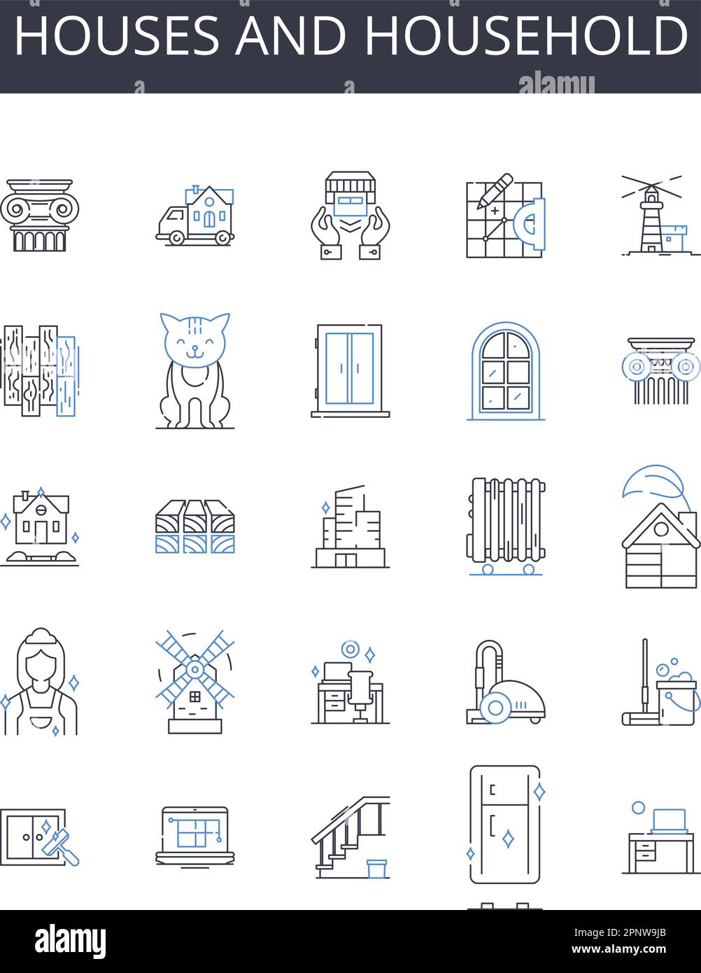 Houses and household line icons collection. Dwelling place, Home, Abode ...
