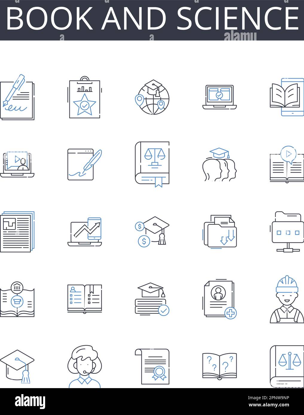 Book and science line icons collection. Volume and research, Manuscript ...