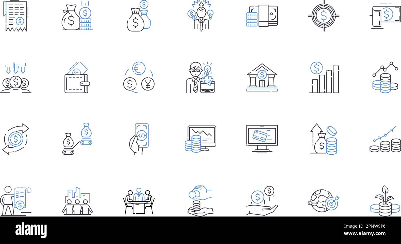 Fiscal management line icons collection. Budgeting, Forecasting, Accounting, Auditing, Taxation ...