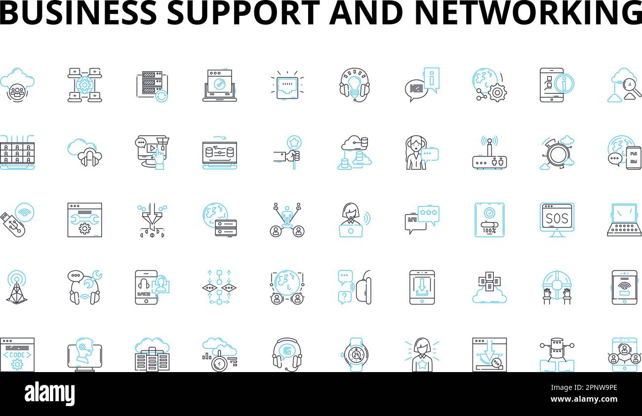 Business support and networking linear icons set. Collaboration ...
